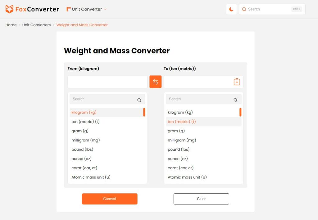 Calculator: Instant conversion for mass and weight units for free